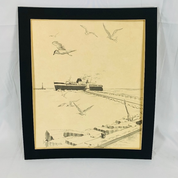 Vintage | Wall Decor | 5s Seashore Nautical Shipyard Ship Print | Poshmark